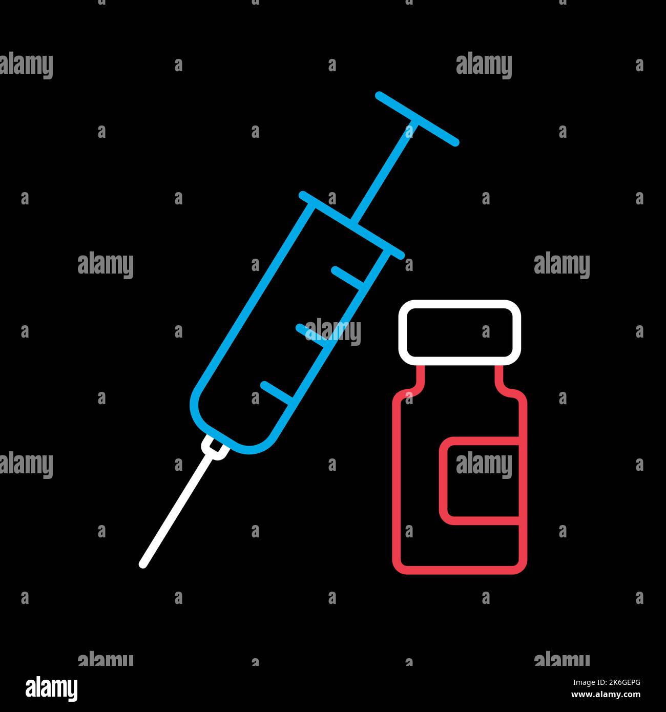 Medical ampoule and syringe vector flat icon on black background ...