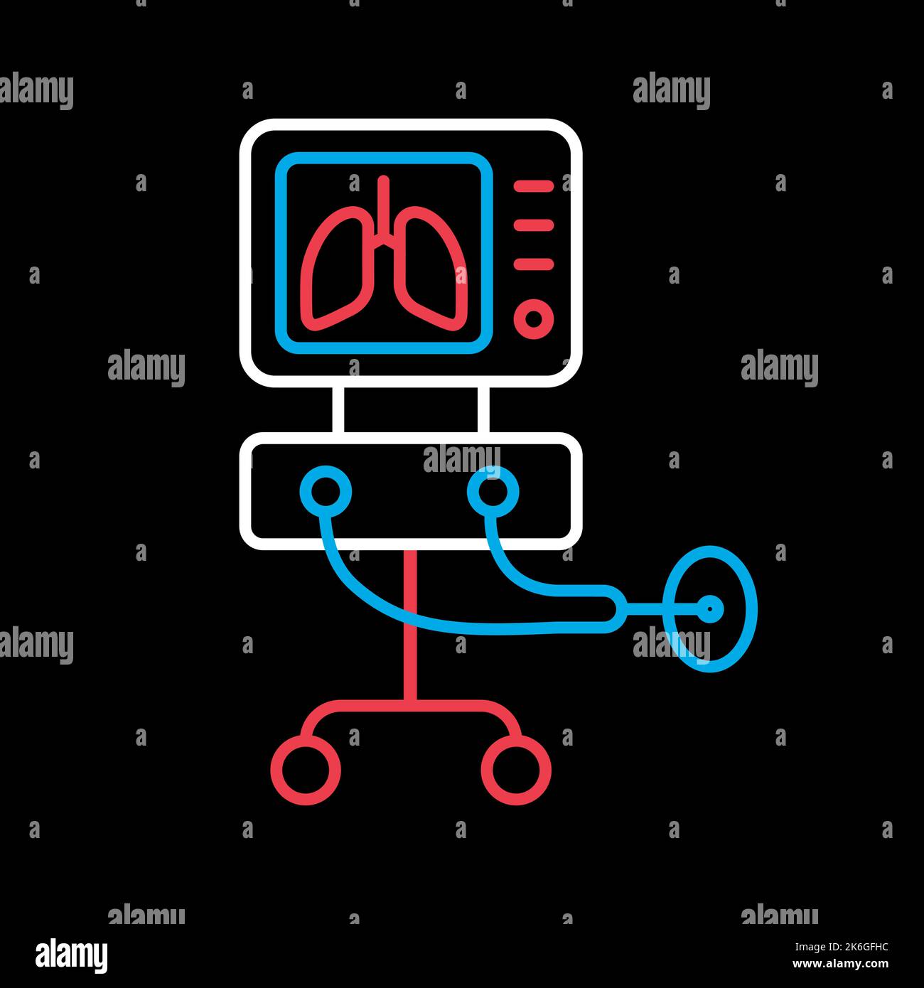 ICU ventilator vector flat icon on black background, medical therapy ...
