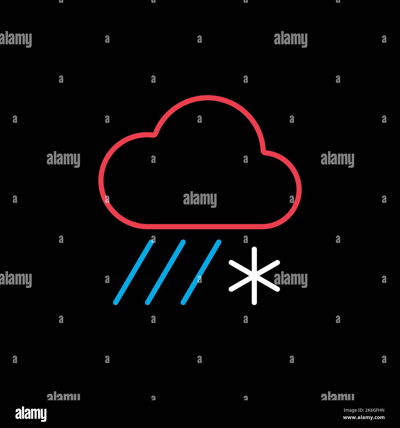 Raincloud with snow isolated vector icon on black background ...