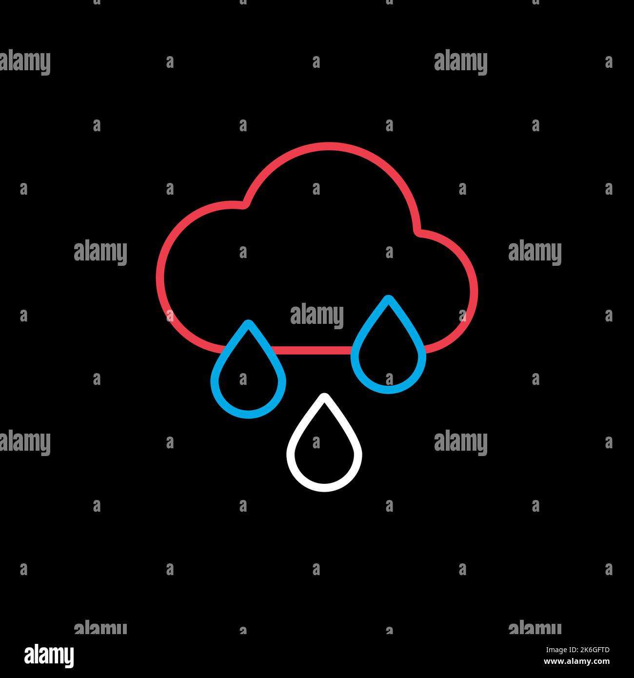 Raincloud with raindrops isolated vector icon on black background ...