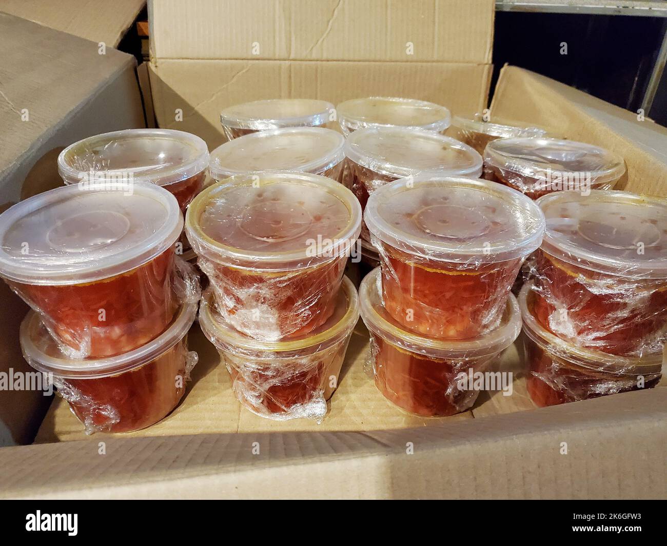 take away food for big company packed in boxes and ready to get off ...