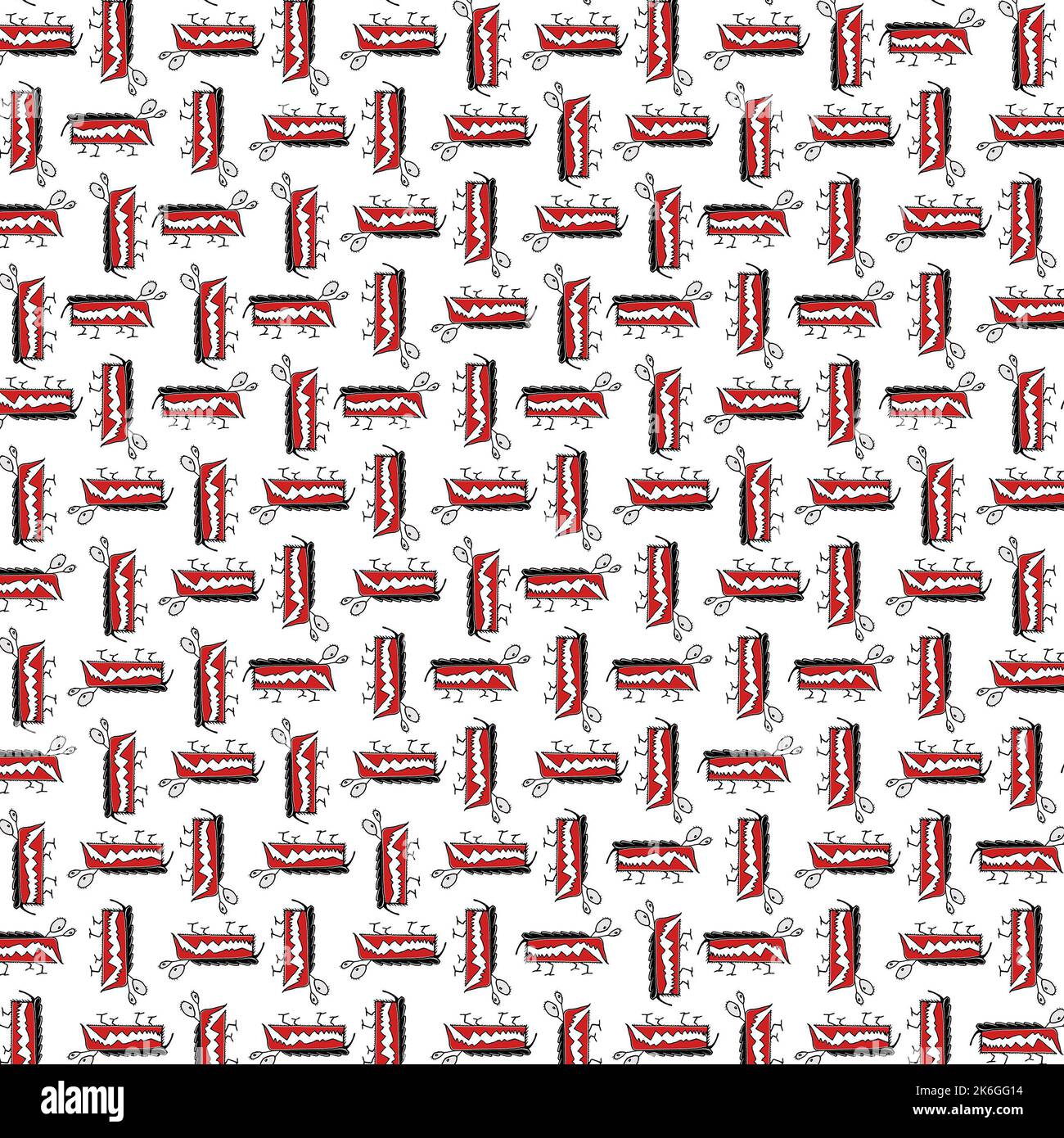 Funny bug sketchy drawing motif pattern in red and white colors Stock ...