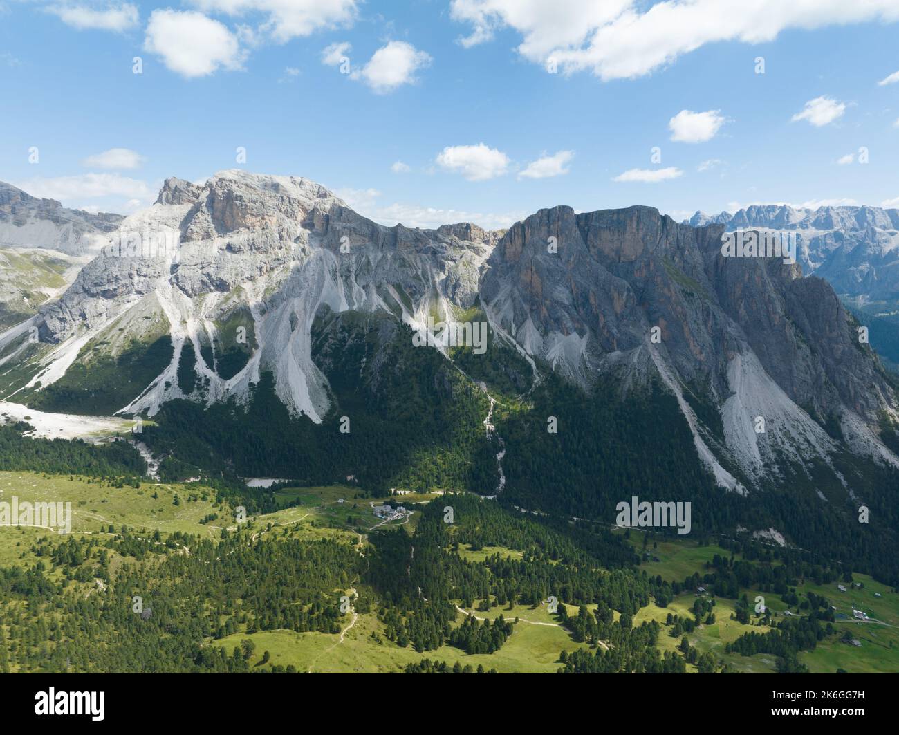 Dolomites Italy mountain range holiday alps landscape clouds aerial ...