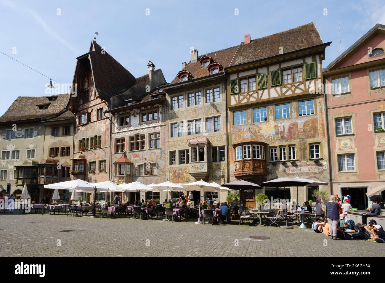 Historic Houses With Painted Facade On The Town Hall Square, Stein Am ...