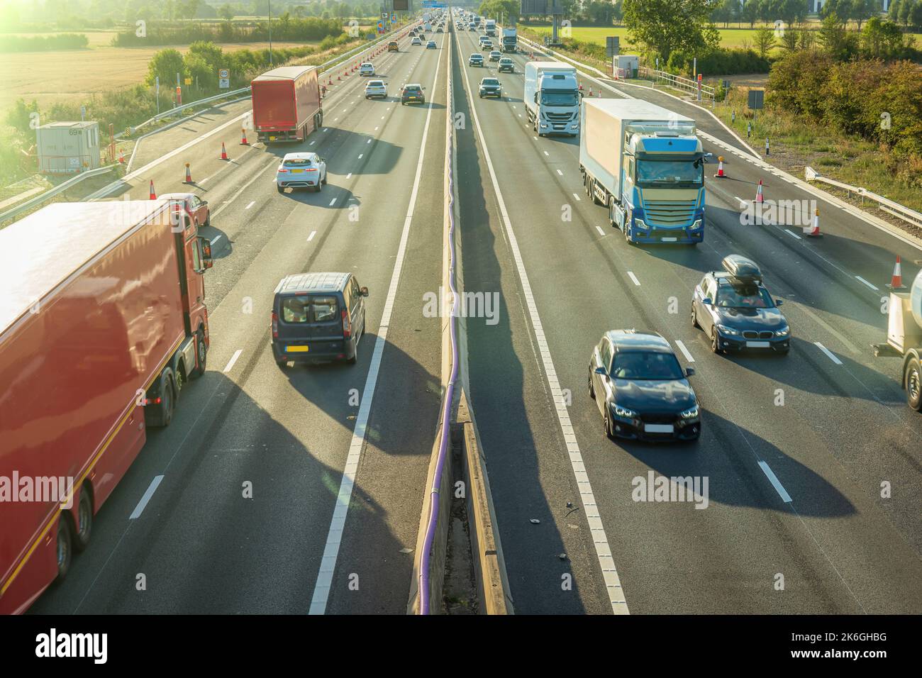 heavy traffic in blurry motion on UK motorway in England Stock Photo ...