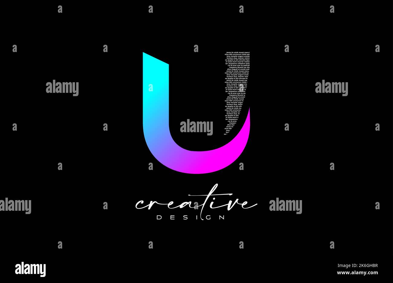 Purple U Letter Logo Design with Creative letter u made of Black text ...