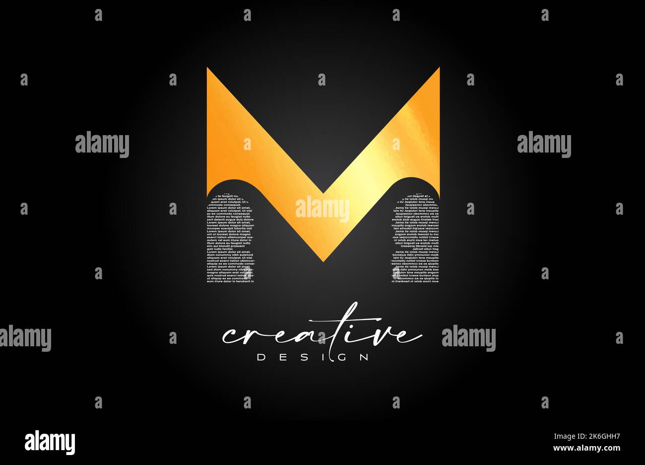 Golden M Letter Logo Design with Creative letter m made of Black text ...