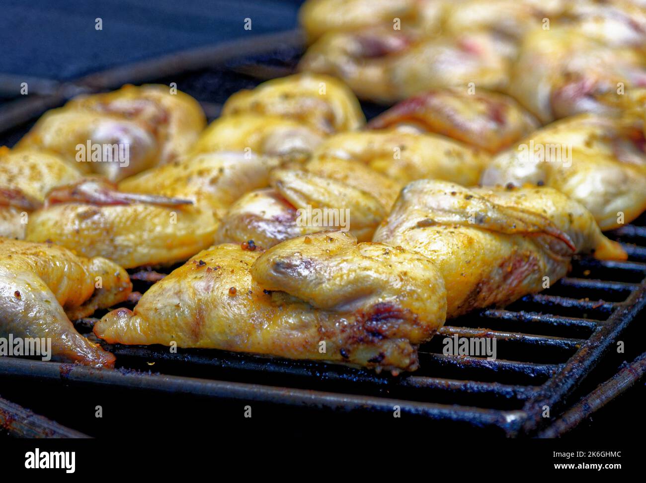 Chicken on a barbecue at the Mountains of Fire Timanfaya national park ...