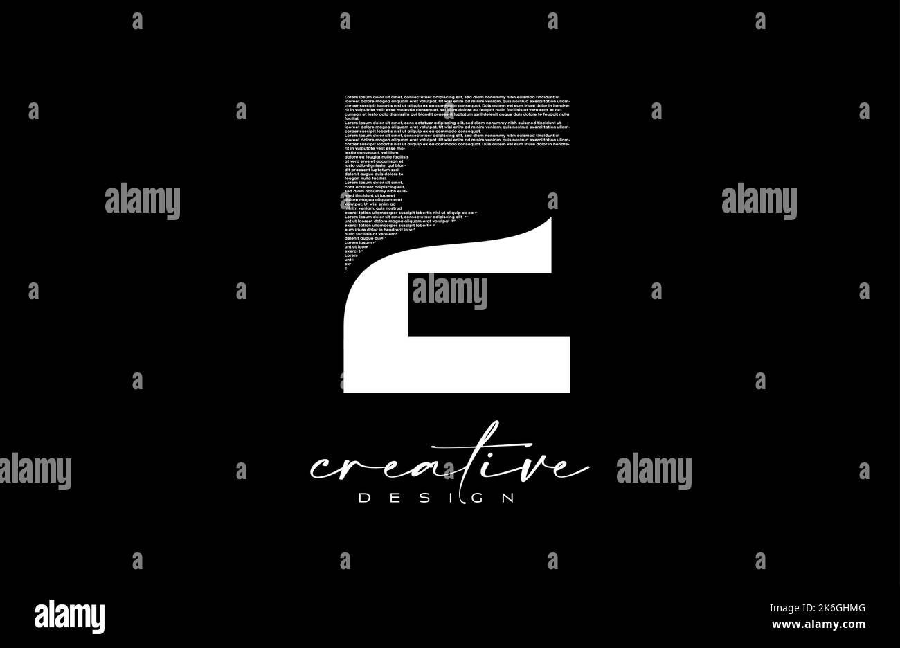 White E Letter Logo Design with Creative letter e made of Black text ...