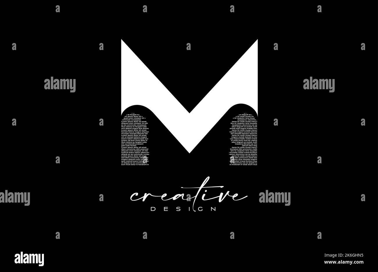 White M Letter Logo Design with Creative letter m made of Black text ...