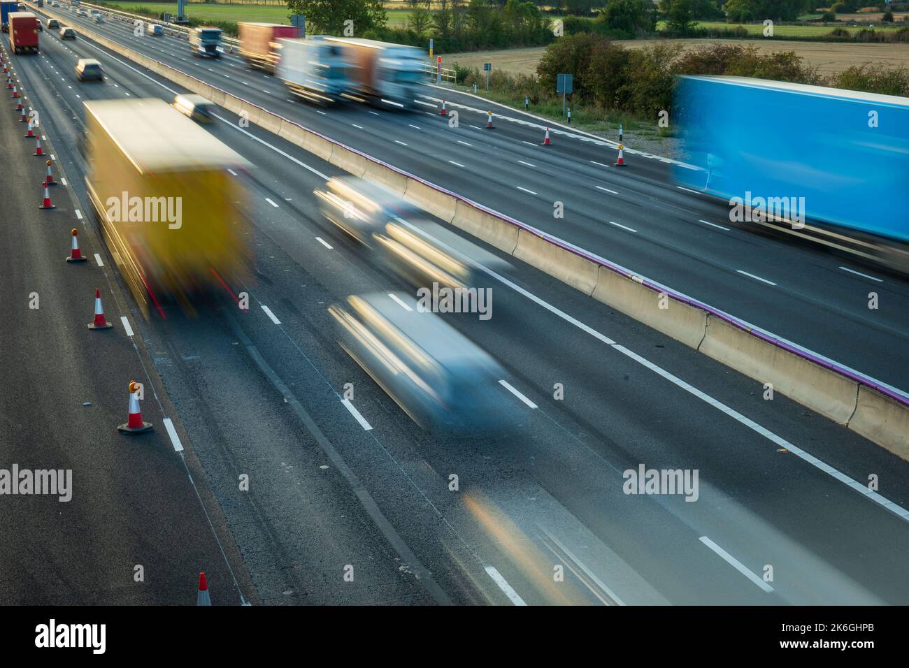 heavy traffic in blurry motion on UK motorway in England Stock Photo ...