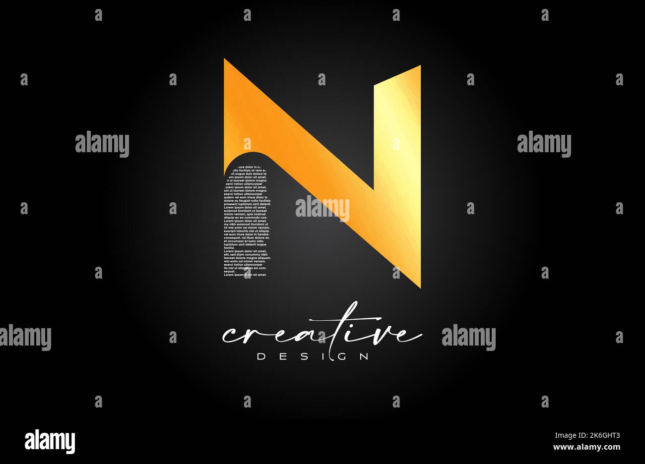 Golden N Letter Logo Design with Creative letter n made of Black text ...