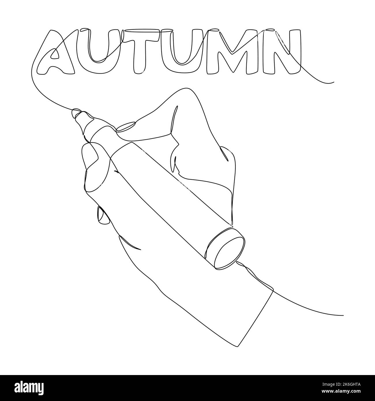 One Continuous Line Of Autumn Word Written By With Felt Tip Pen Thin