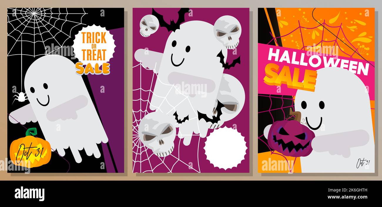 Halloween Sale posters banner template design set, special deal ...
