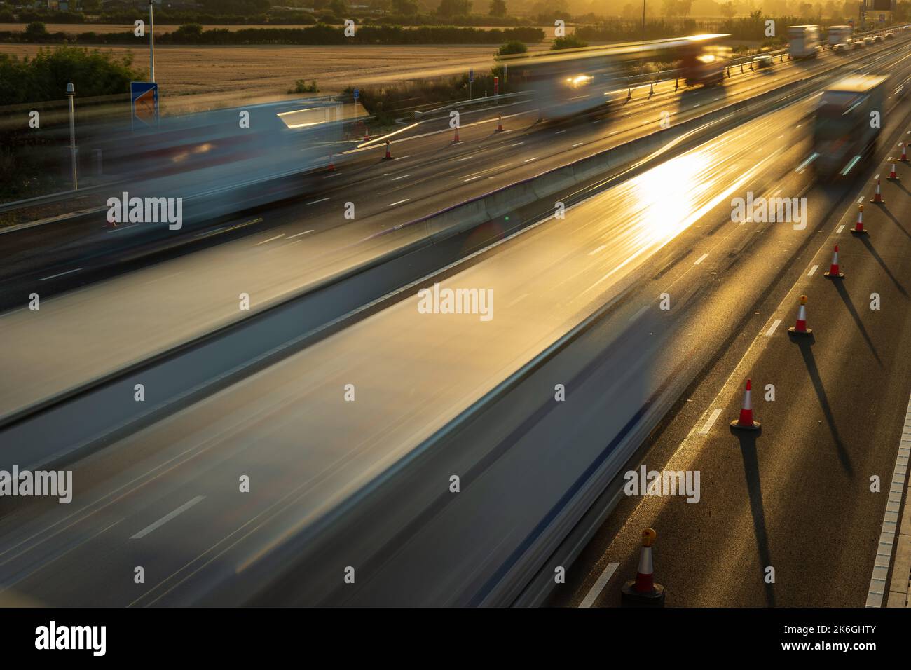 heavy traffic in blurry motion on UK motorway in England Stock Photo ...
