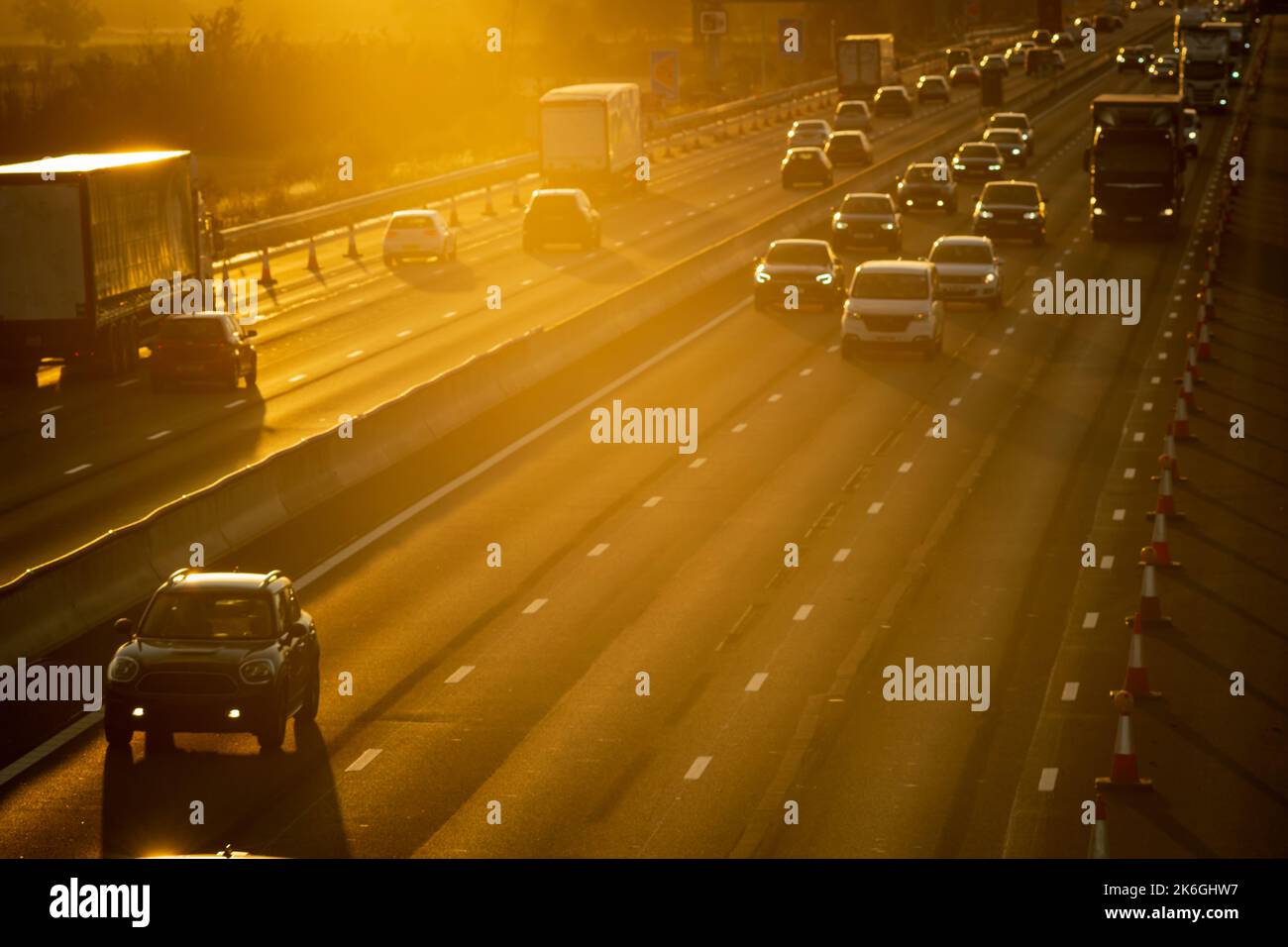 heavy traffic in blurry motion on UK motorway in England Stock Photo ...
