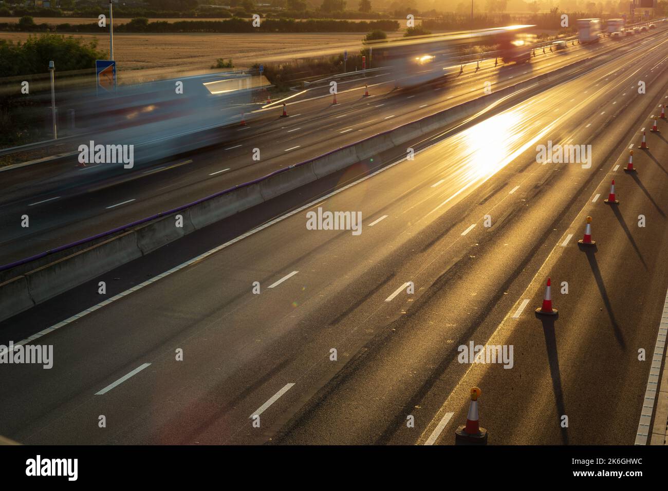 heavy traffic in blurry motion on UK motorway in England Stock Photo ...
