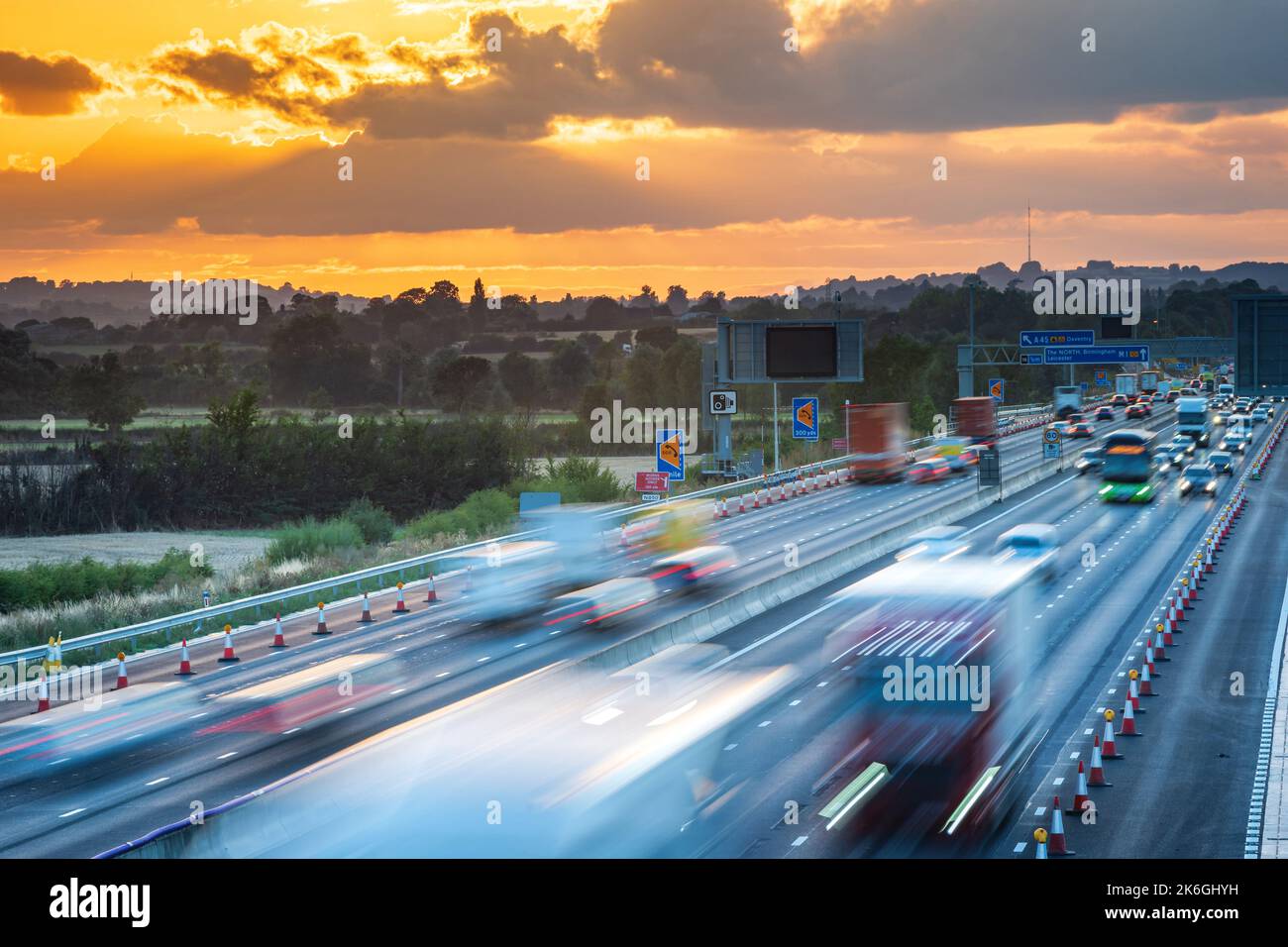 heavy traffic in blurry motion on UK motorway in England Stock Photo ...