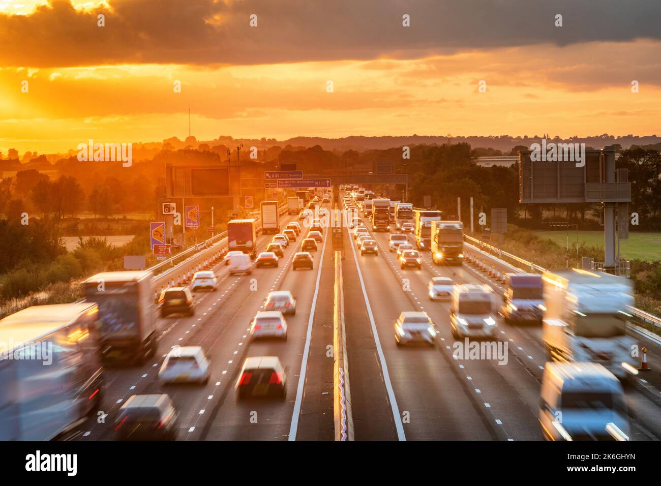 heavy traffic in blurry motion on UK motorway in England Stock Photo ...
