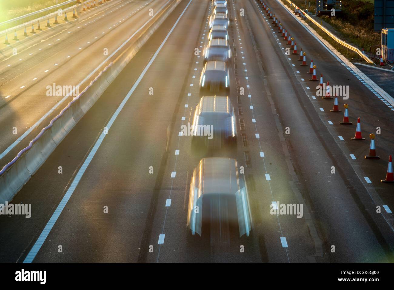 heavy traffic in blurry motion on UK motorway in England Stock Photo ...