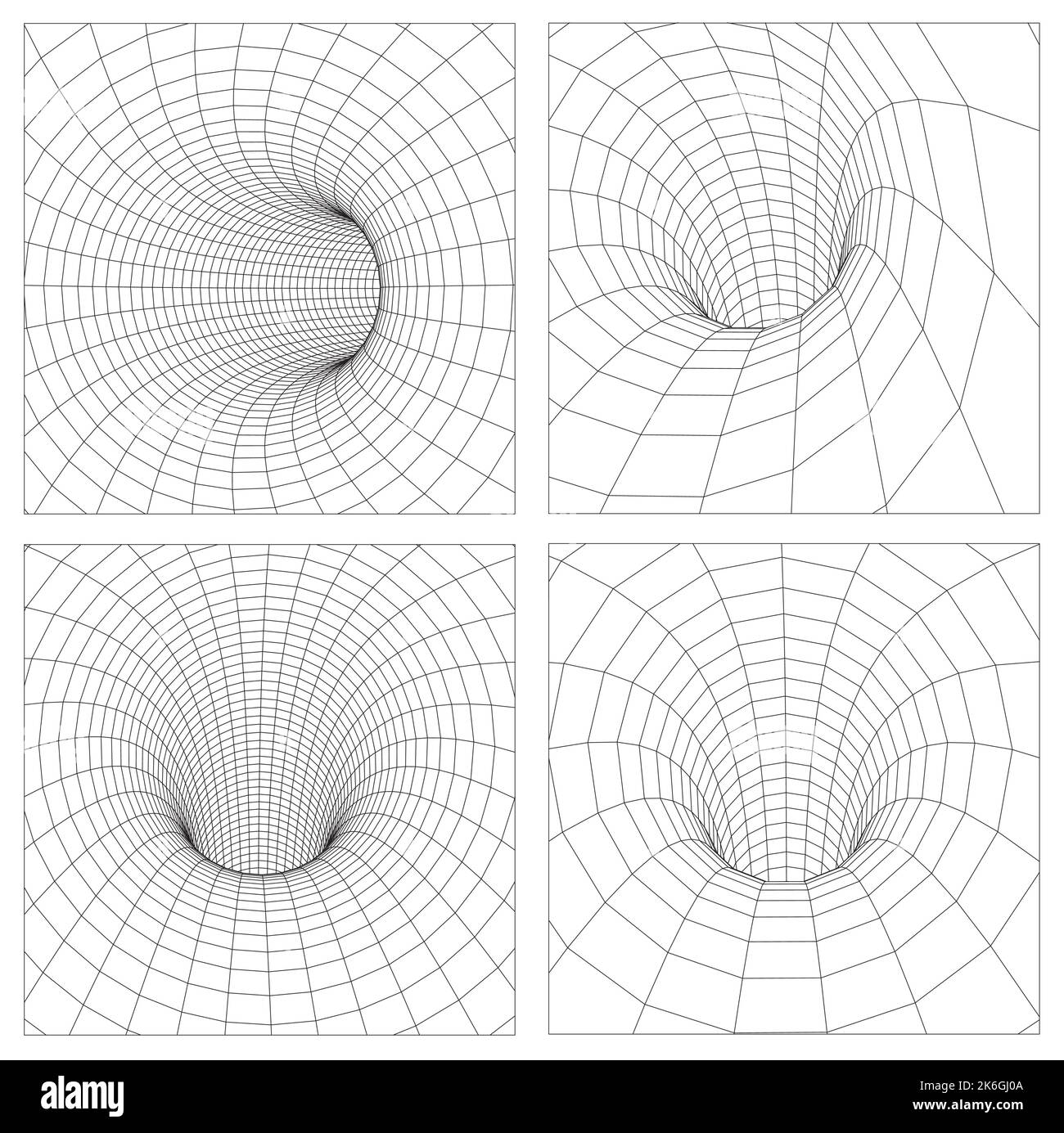 3d gravity quantum, vector wormhole illustration. Singularity abstract ...
