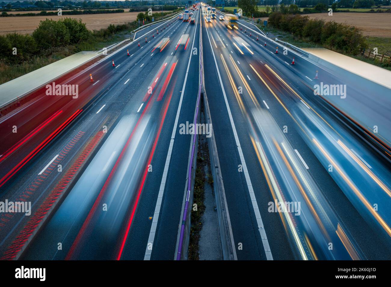heavy traffic in blurry motion on UK motorway in England Stock Photo ...