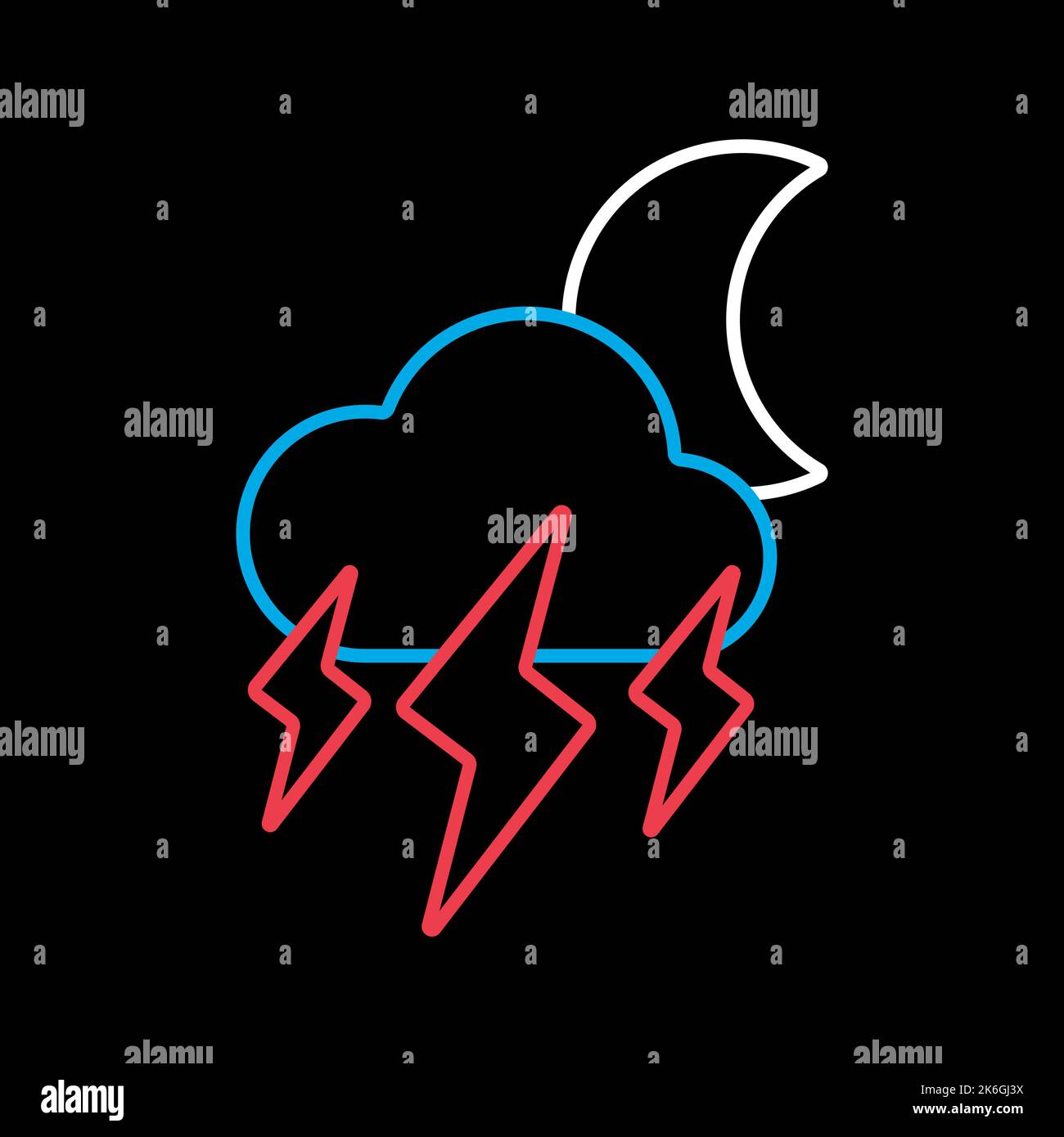 Moon storm cloud isolated vector icon on black background. Rainstorm ...
