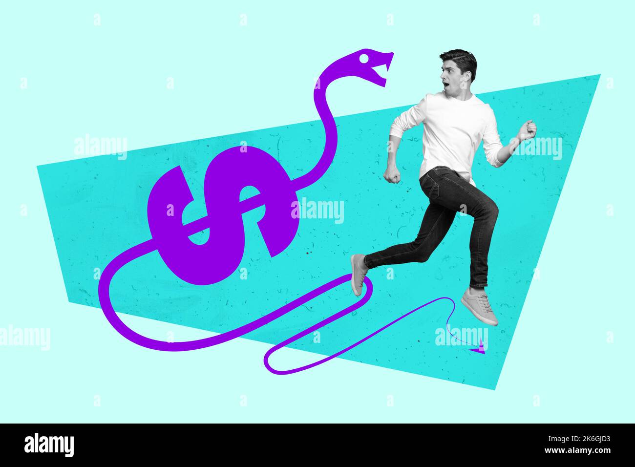 Photo sketch graphics artwork picture of scared unhappy guy running ...