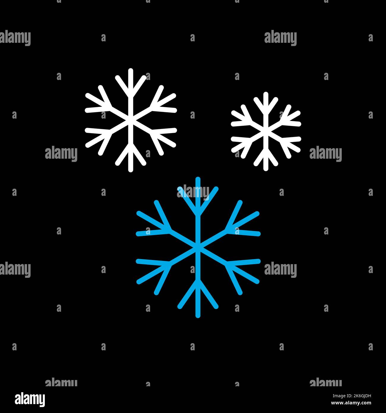 Snowflakes isolated vector icon on black background. Meteorology sign ...