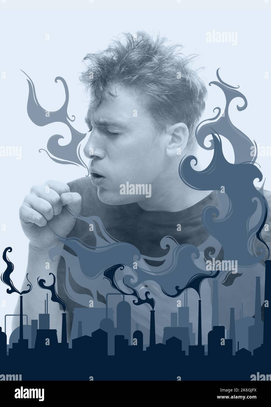 Creative art collage with suffocating male because of air pollution in ...