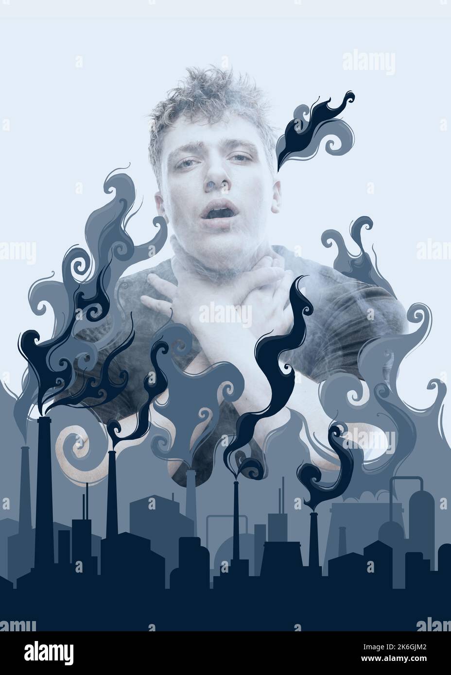 Creative art collage with suffocating male because of air pollution in ...