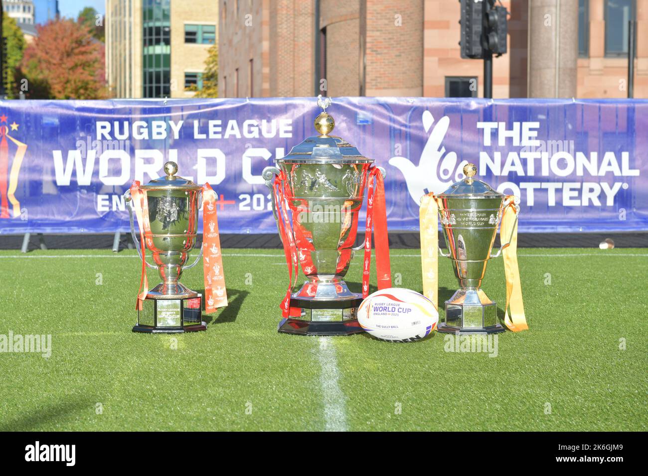 14 10 2022 rugby league world cups 2021 on display hi-res stock ...