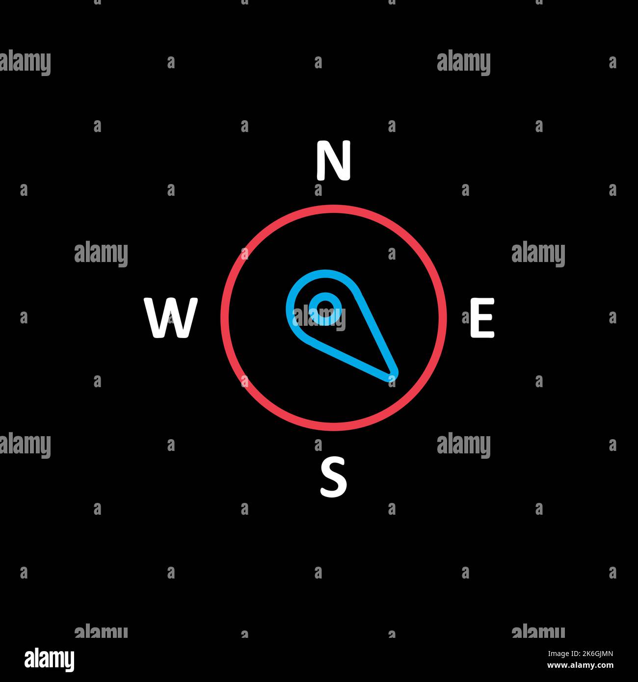Compass wind rose isolated vector icon on black background. Direction ...