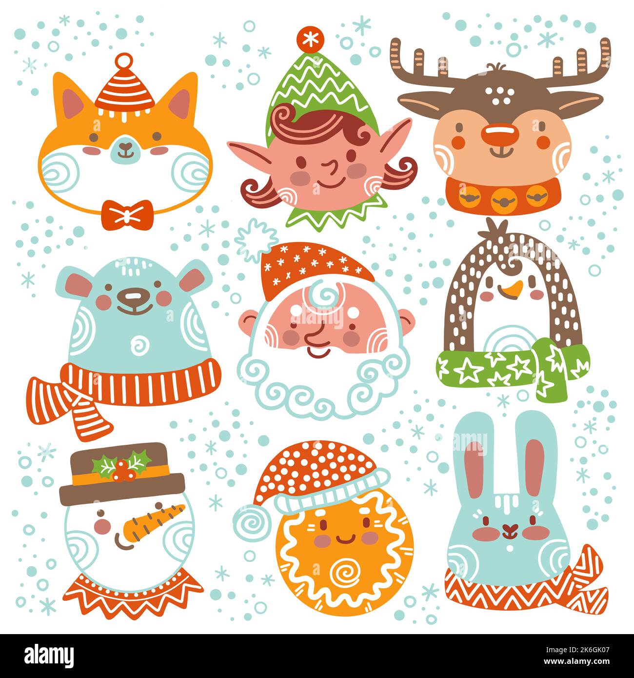 Set of Christmas characters portraits cute animals deer, bear, fox ...