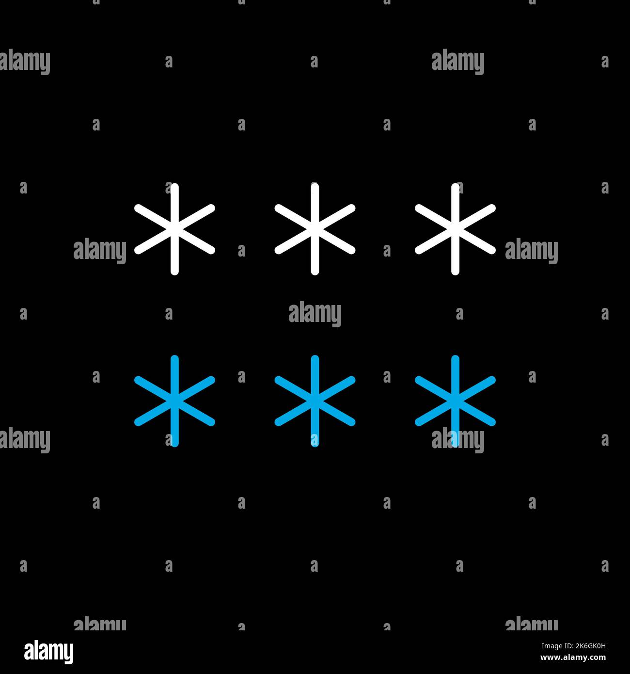 Snowflakes isolated vector icon on black background. Meteorology sign ...