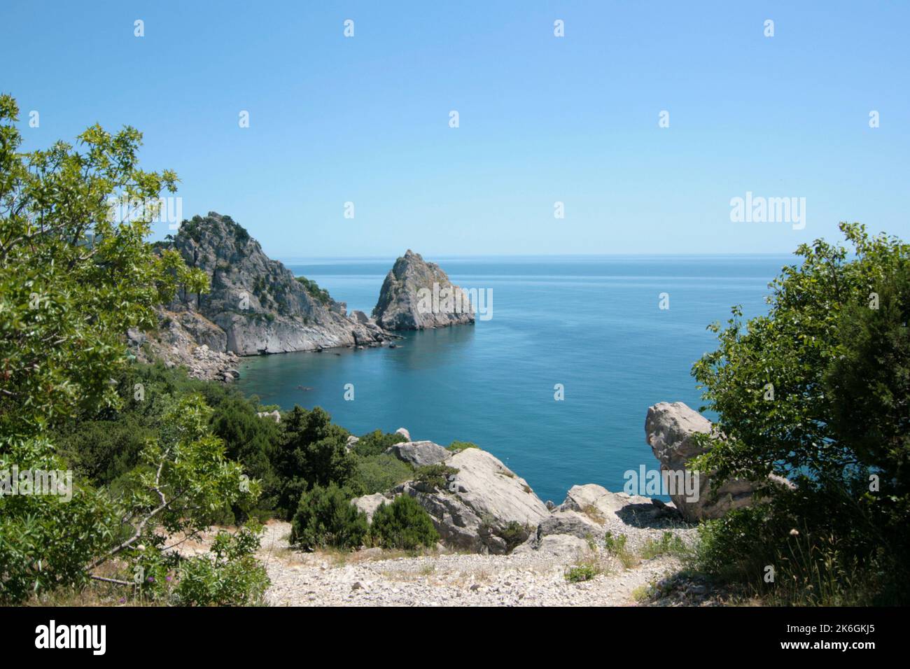 The magnificent nature of the rocky beaches. Beach scenery. Diva ...