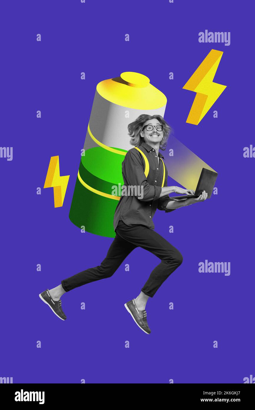 Creative abstract template graphics image of funny funky guy charging ...