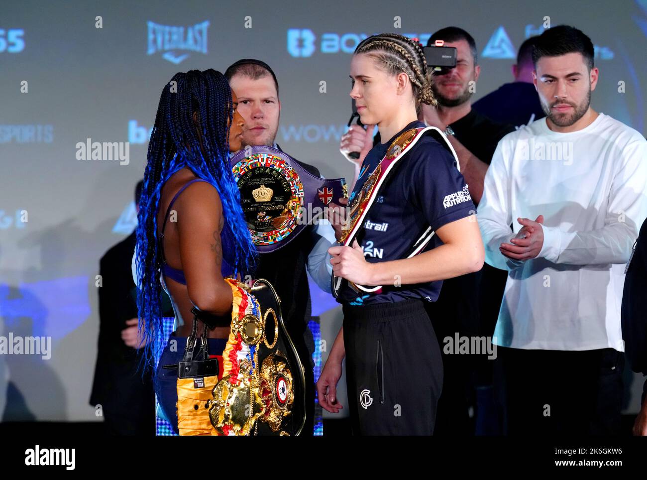 Claressa Shields (left) and Savannah Marshall during the weigh-in at ...