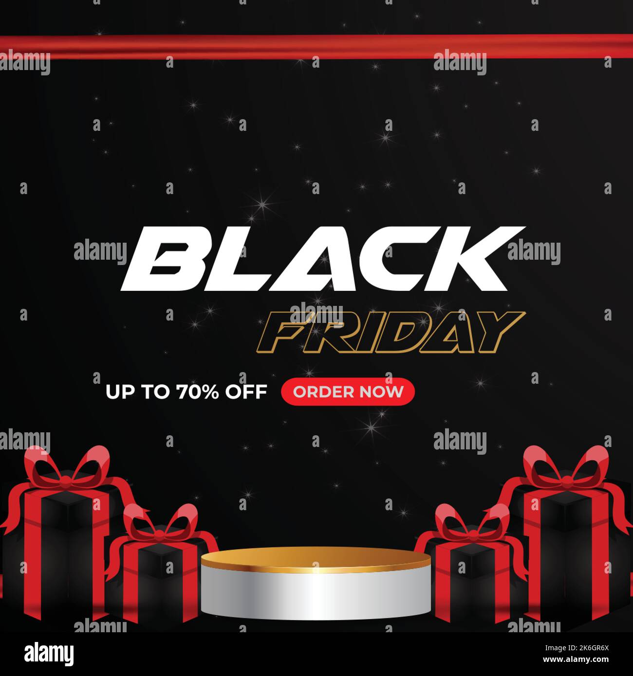 Black friday sale promo banner with gifts and product display podium ...