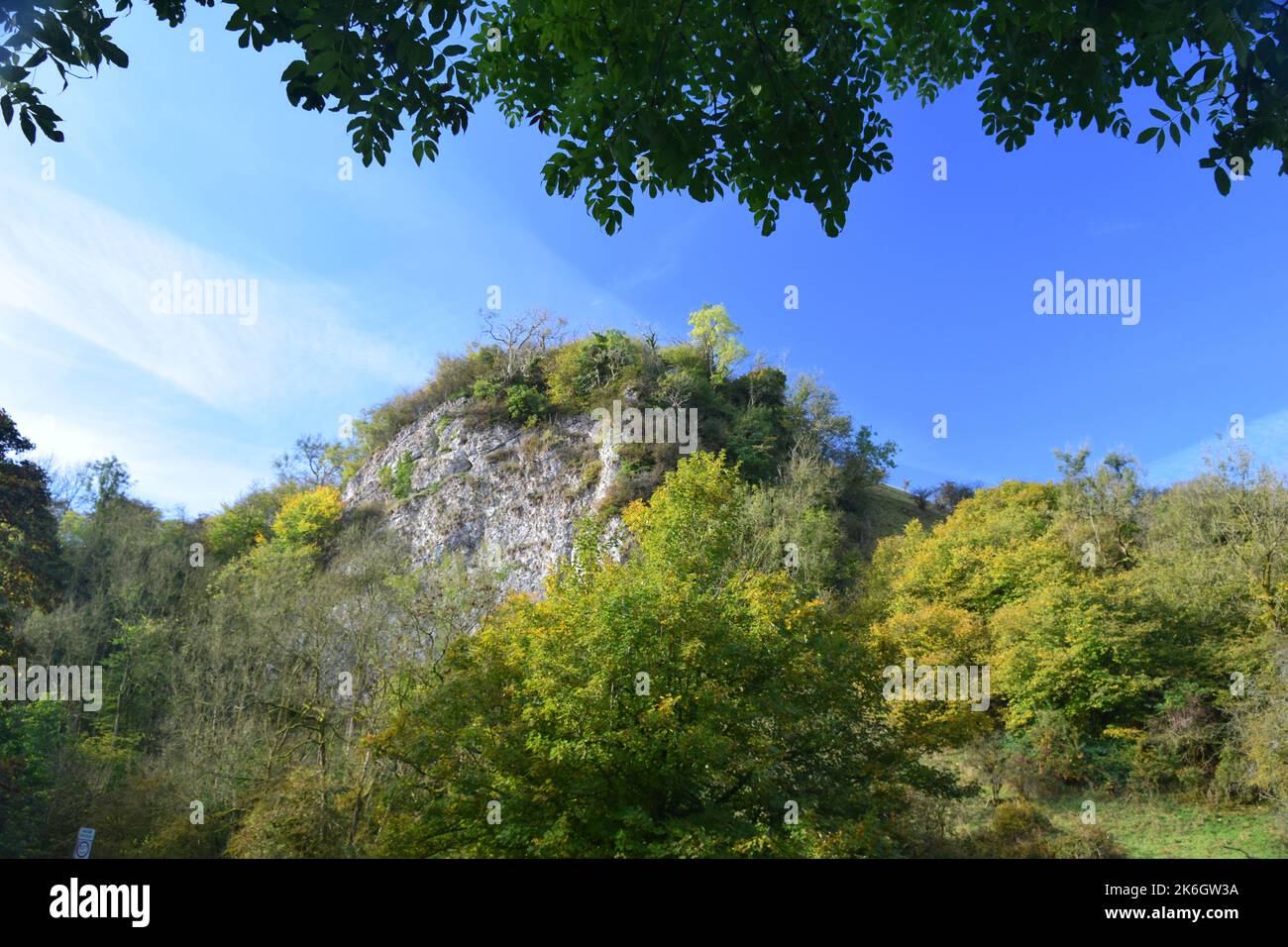The wooded hillsides and limestone pinnacles along the Manifold valley ...