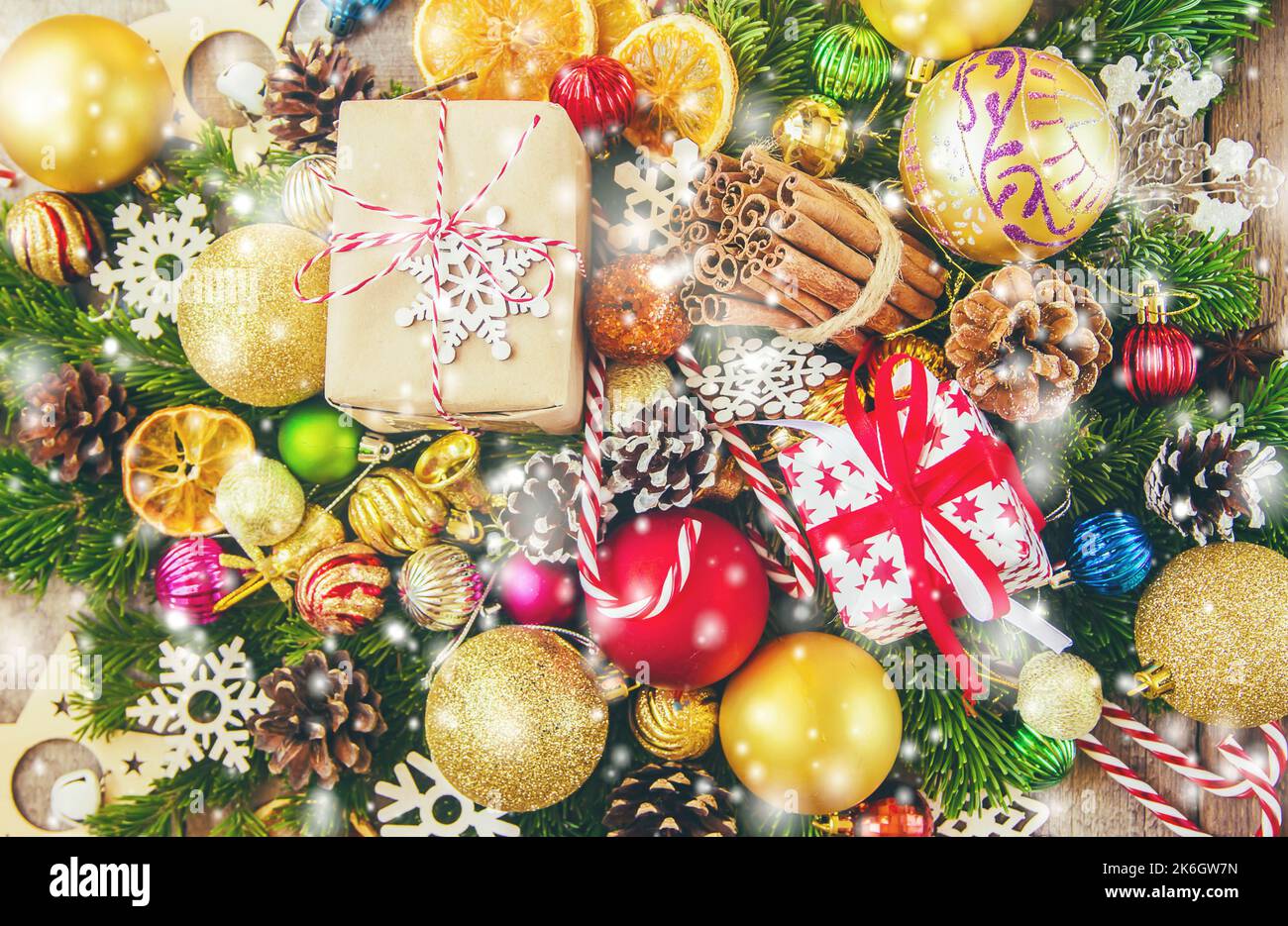 Christmas background. happy New Year. Selective focus Holiday Stock ...