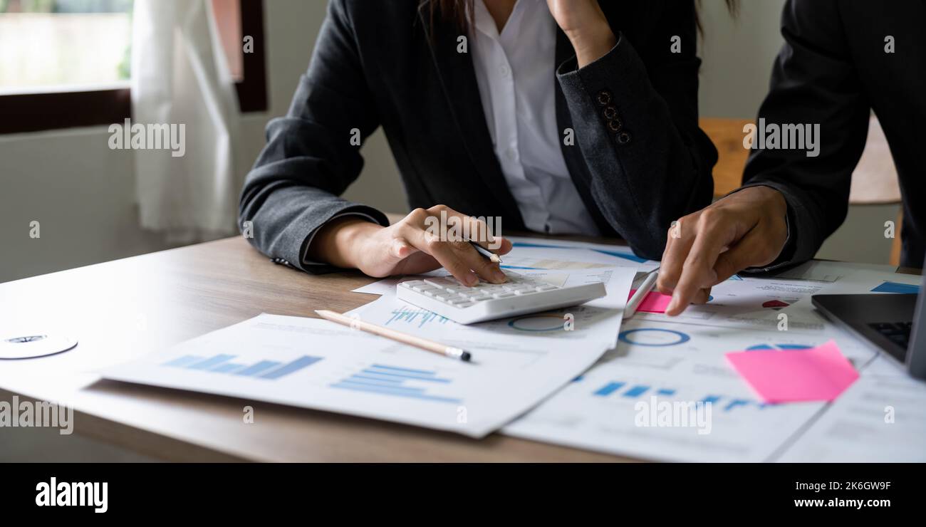 Business team collaboration discussing working analyzing with financial data and marketing ...