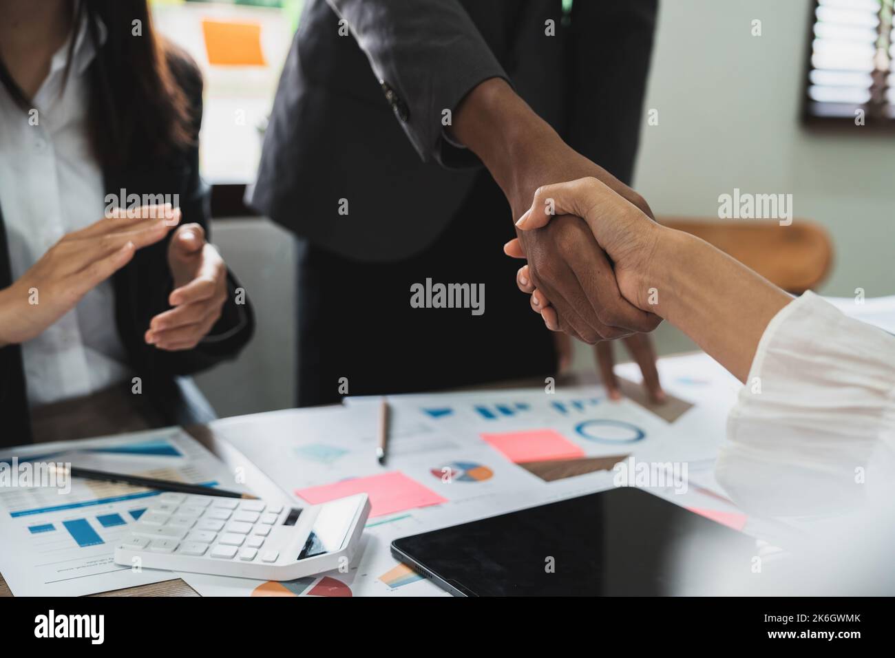 Group business people handshake at meeting table in office together ...