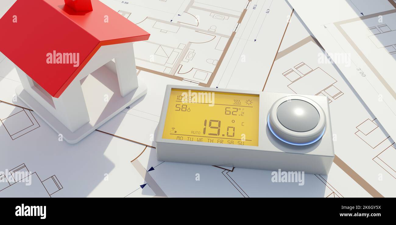 Building cost saving, Energy efficient. Heating thermostat and house ...