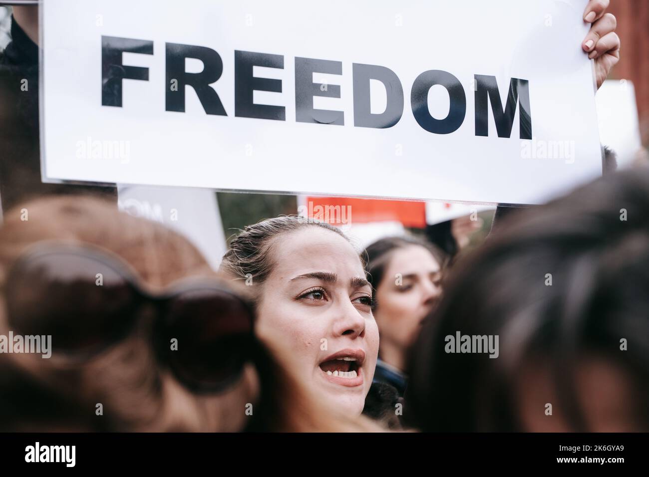 New York, United States. 01st Oct, 2022. A female protestor shouts ...
