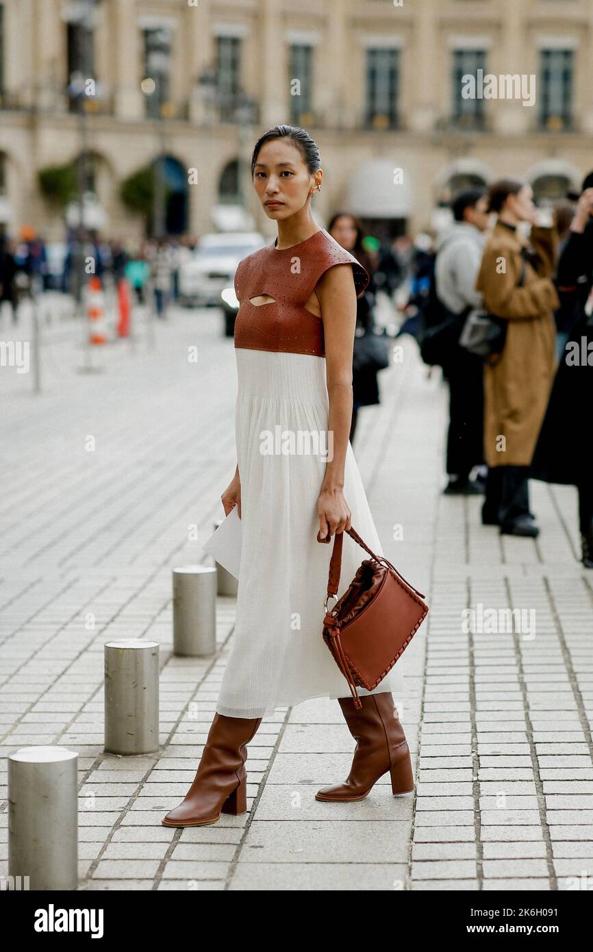 Street style, Ana Kim arriving at Chloe Spring Summer 2023 show, held ...