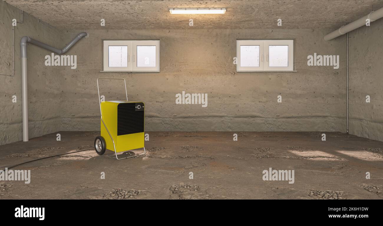 building dryer or dehumidifier placed in a damp basement to dry the air ...