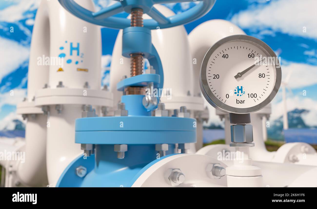 Close up of a manometer from a hydrogen pipe. Hydrogen energy storage ...