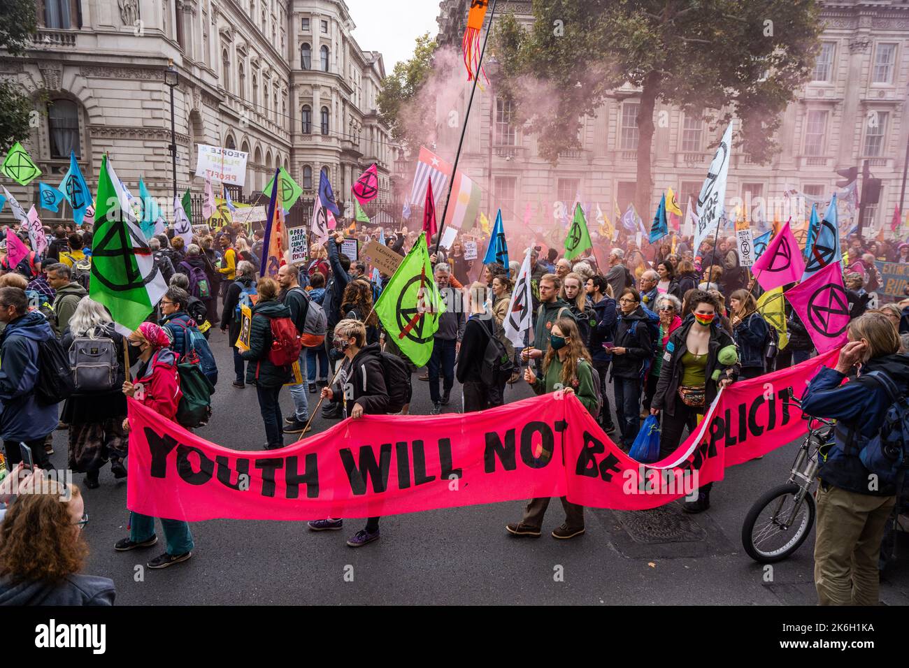London UK. 14 October 2022 . Hundreds of Extinction Rebellion activists ...