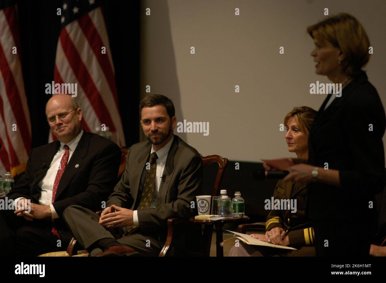 Emergency essential employee meeting in Dean Acheson Auditorium, with ...